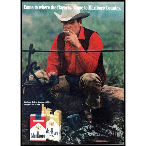Marlboro | Art | 97 Marlboro Cigarettes Vintage Print Ad Man Cowboy Hat ...